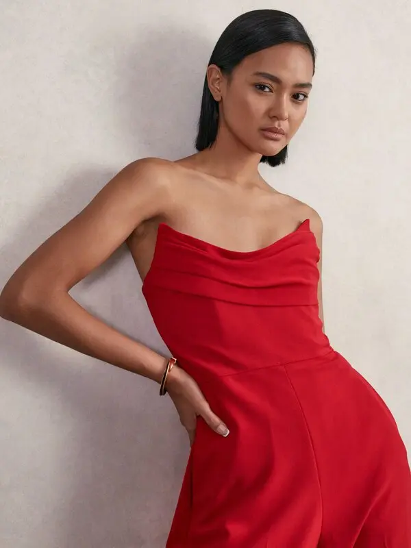 REISS Structured Strapless Wide-leg Jumpsuit - Red