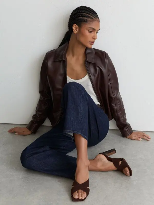 REISS Suede Cross-strap Block-heel Mules