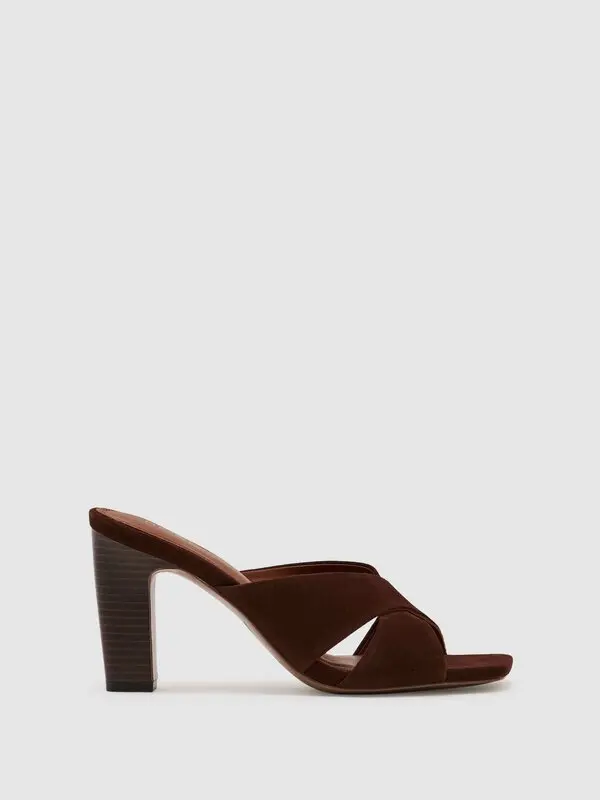 REISS Suede Cross-strap Block-heel Mules