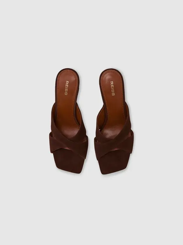 REISS Suede Cross-strap Block-heel Mules