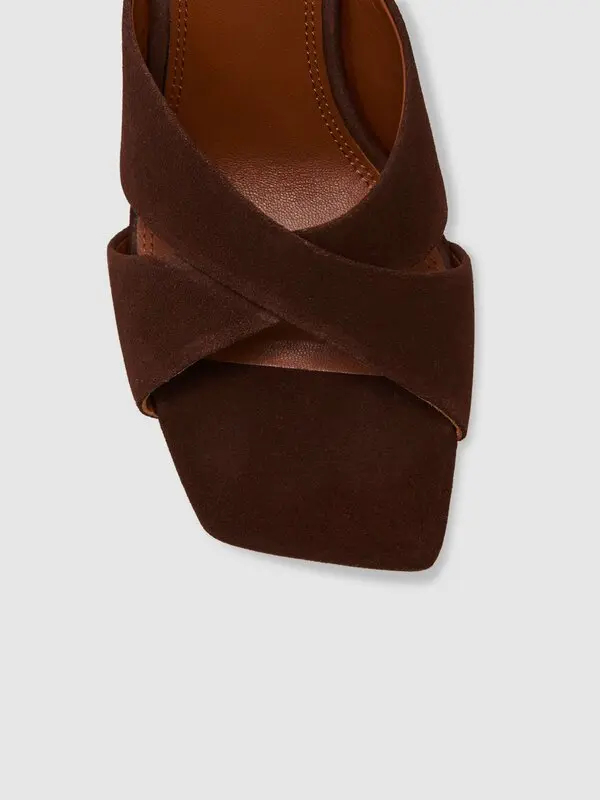 REISS Suede Cross-strap Block-heel Mules