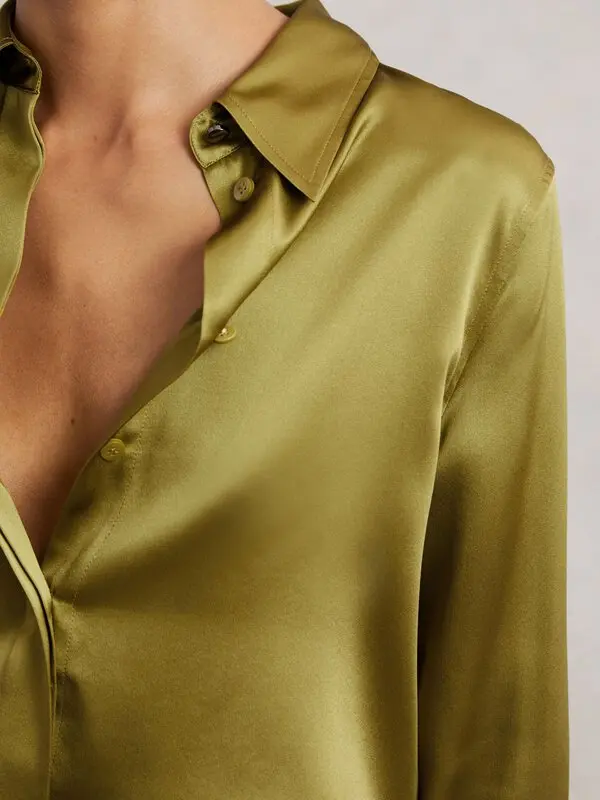 REISS Silk-satin Concealed-placket Shirt