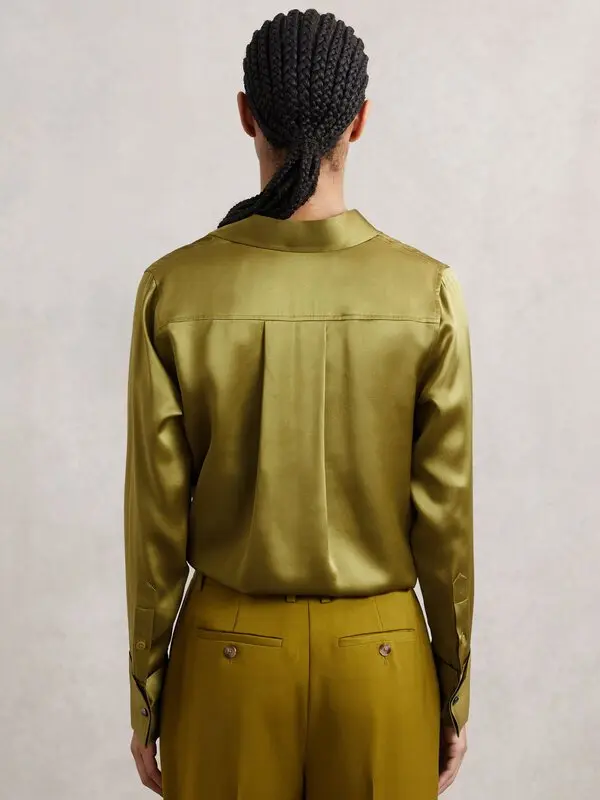 REISS Silk-satin Concealed-placket Shirt