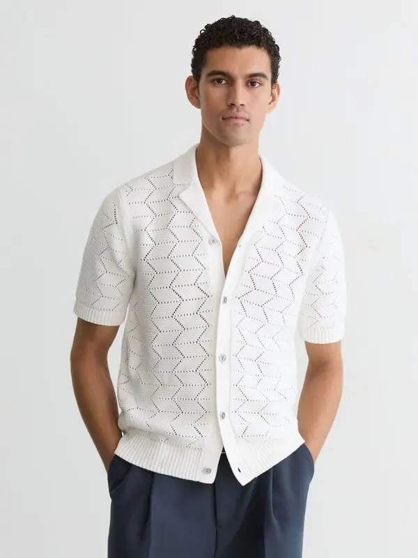 REISS Pointelle-knit Cuban-collar Shirt
