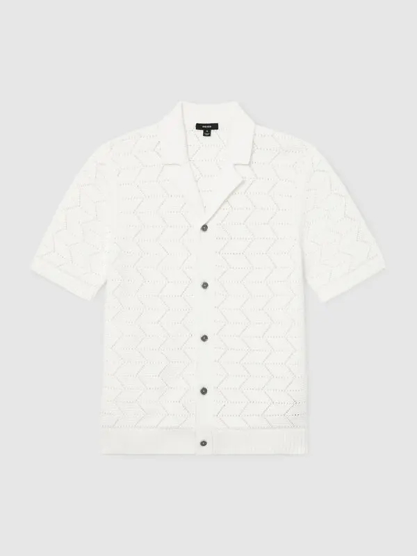 REISS Pointelle-knit Cuban-collar Shirt
