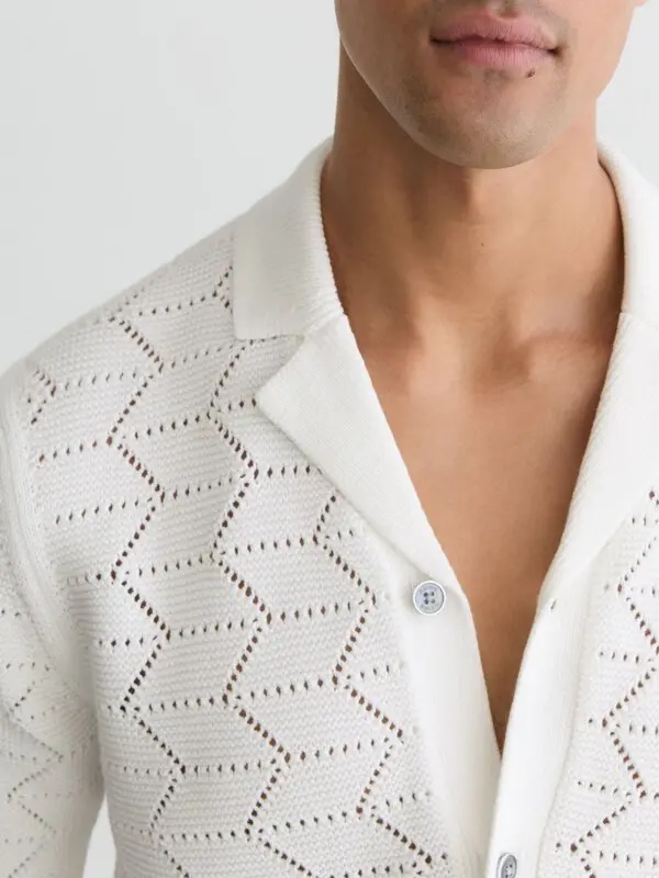 REISS Pointelle-knit Cuban-collar Shirt