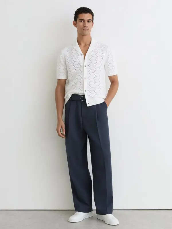 REISS Pointelle-knit Cuban-collar Shirt