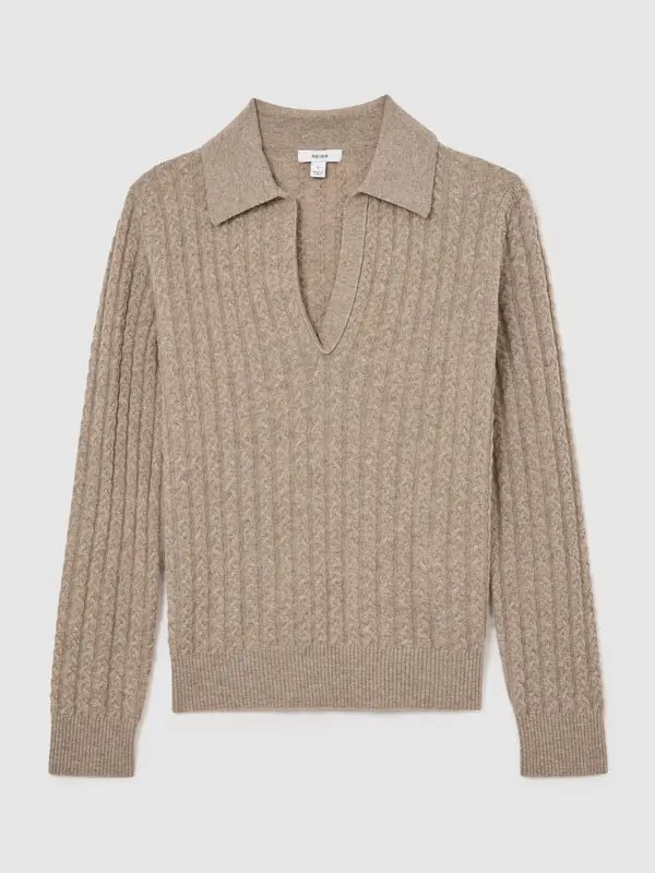 REISS Wool-cashmere Cable-knit Collared Jumper