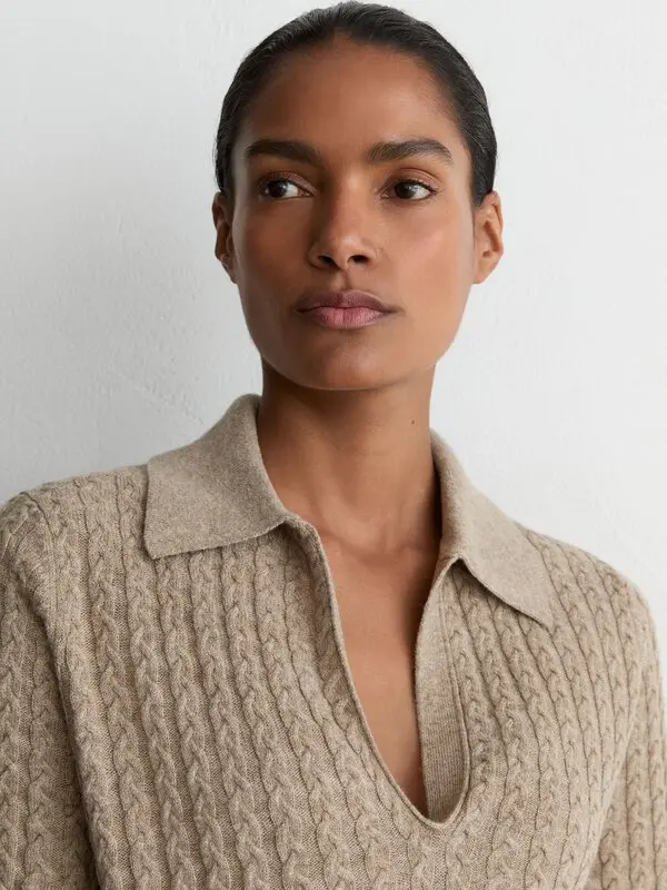 REISS Wool-cashmere Cable-knit Collared Jumper