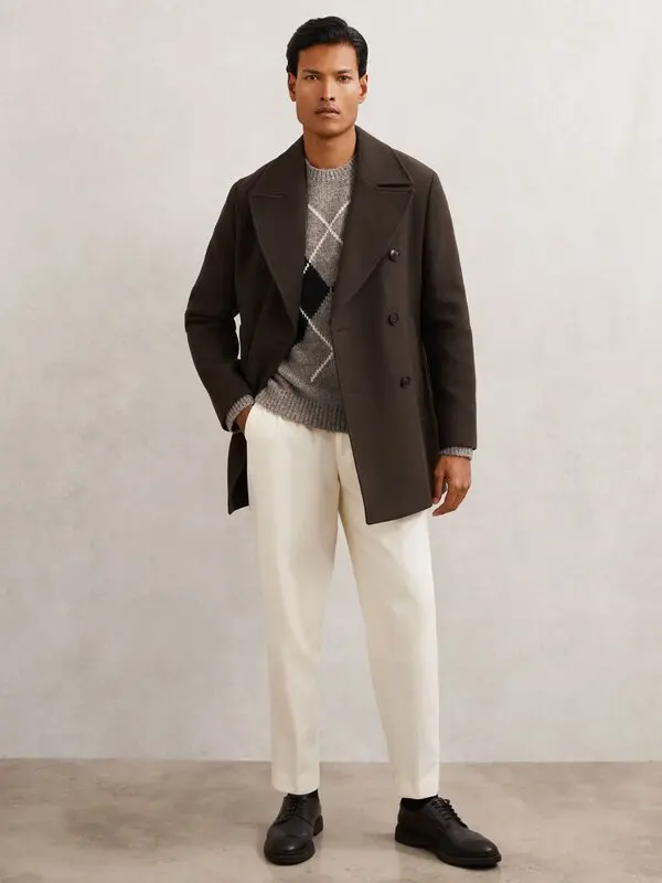 REISS Wool-blend Crew-neck Argyle Jumper