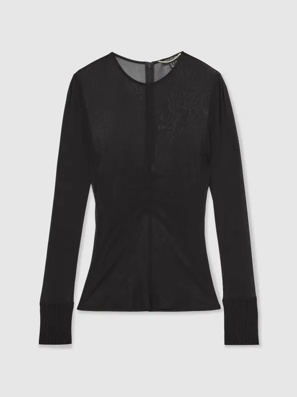 REISS Atelier Sheer-jersey Rib-cuff Top