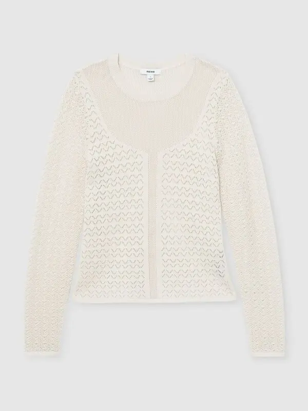 REISS Pointelle-knit Long-sleeve Top