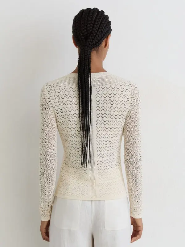 REISS Pointelle-knit Long-sleeve Top