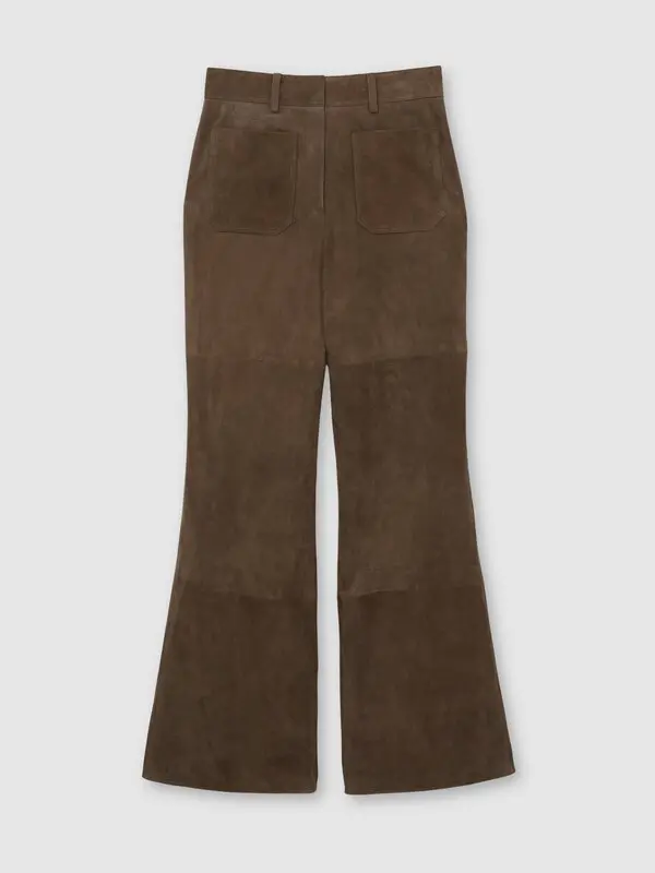 REISS Suede Patch-pocket Flared Trousers - Taupe Neutral