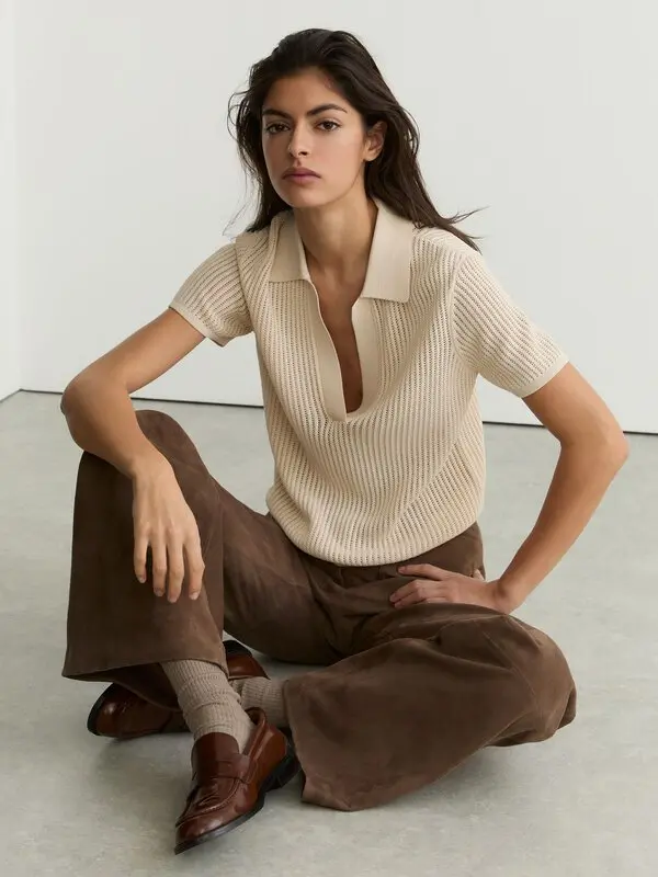 REISS Suede Patch-pocket Flared Trousers - Taupe Neutral