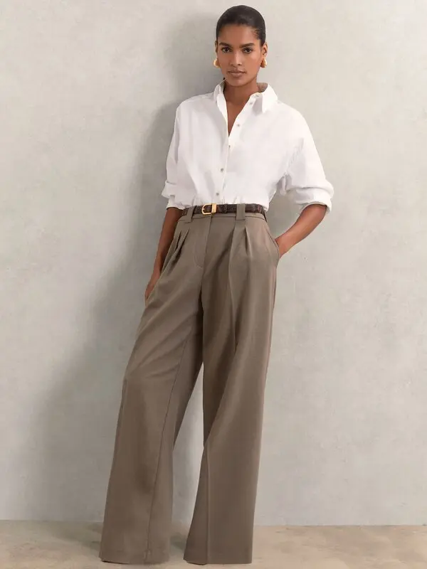 REISS Wide-leg Pleated Trousers
