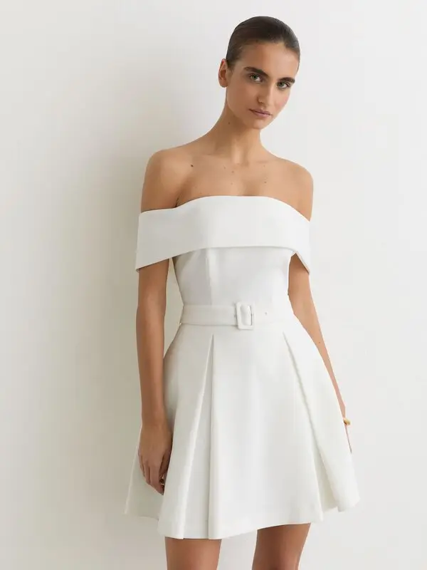 REISS Arwen Off-shoulder Mini Dress - Cream