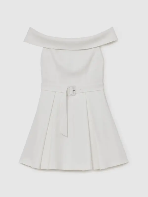 REISS Arwen Off-shoulder Mini Dress - Cream