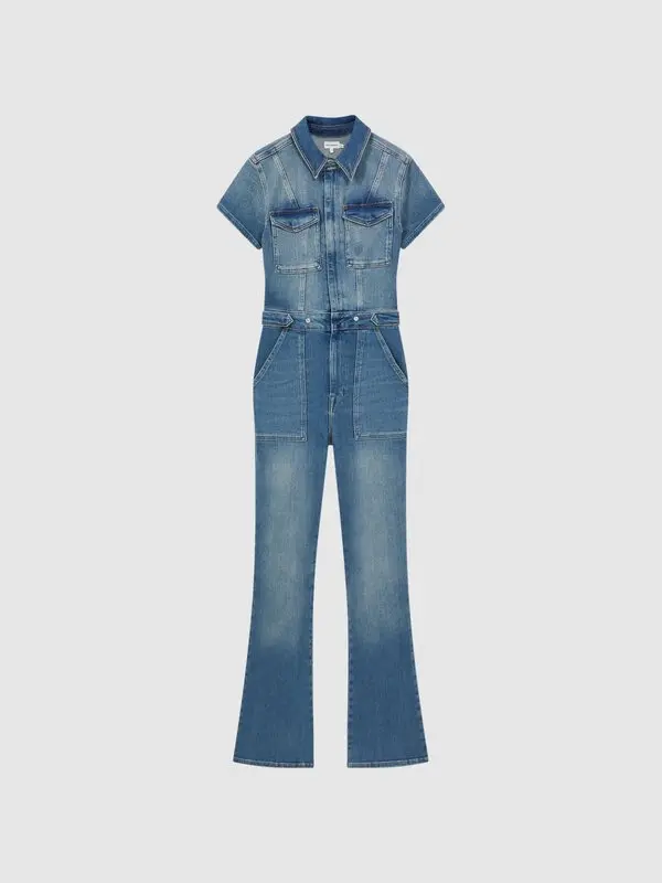 Good American Denim Bootcut Jumpsuit Cotton Plain