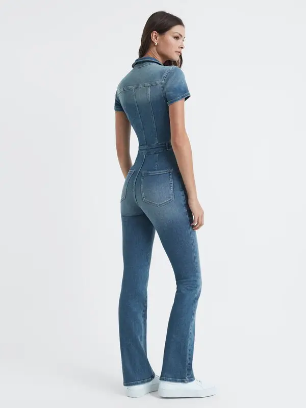 Good American Denim Bootcut Jumpsuit Cotton Plain