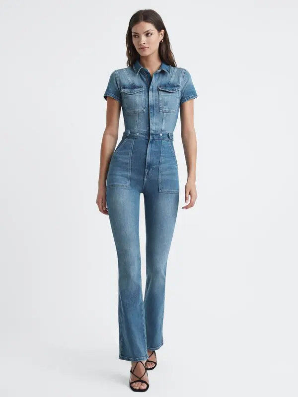 Good American Denim Bootcut Jumpsuit Cotton Plain