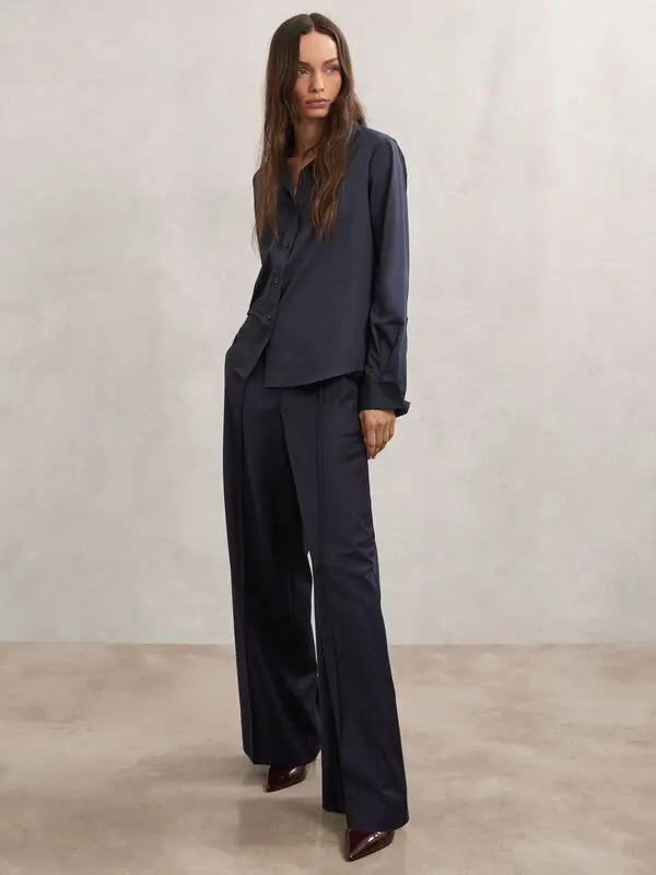 REISS Wool-blend Pinstripe Wide-leg Trousers