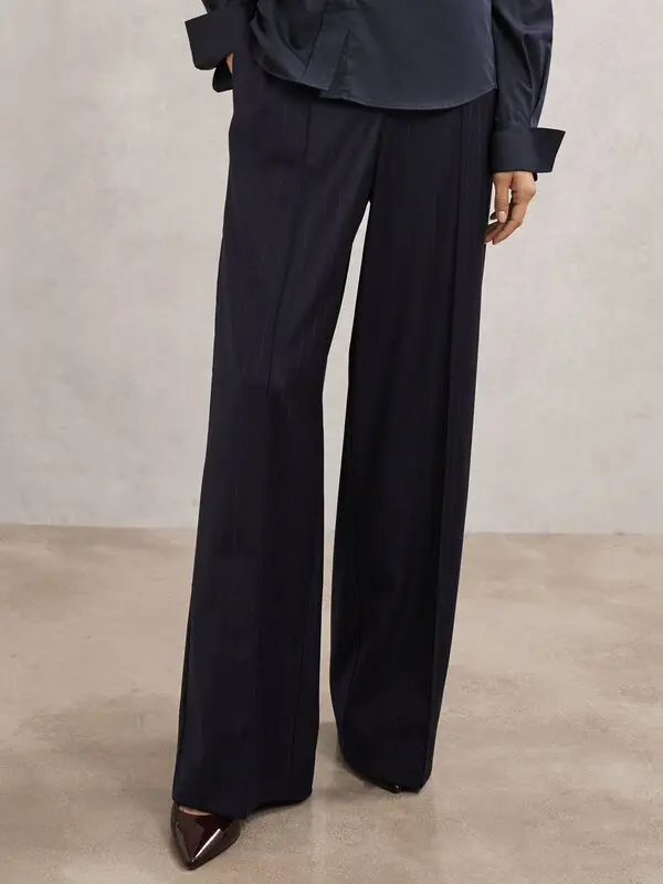 REISS Wool-blend Pinstripe Wide-leg Trousers