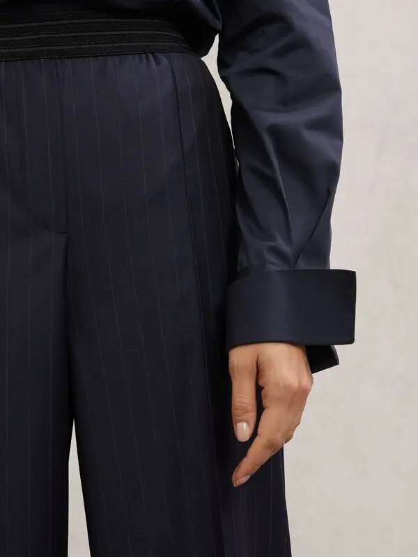 REISS Wool-blend Pinstripe Wide-leg Trousers