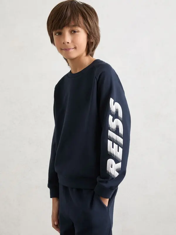 REISS 9-13 Yrs Cotton Logo-print Sweatshirt - Navy