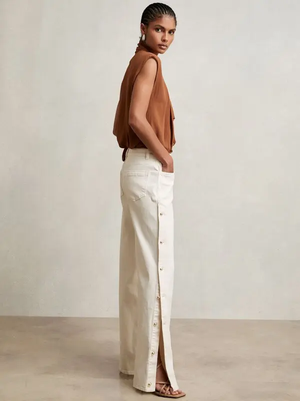 REISS Side Button Wide Leg Jeans