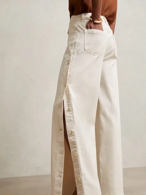 REISS Side Button Wide Leg Jeans