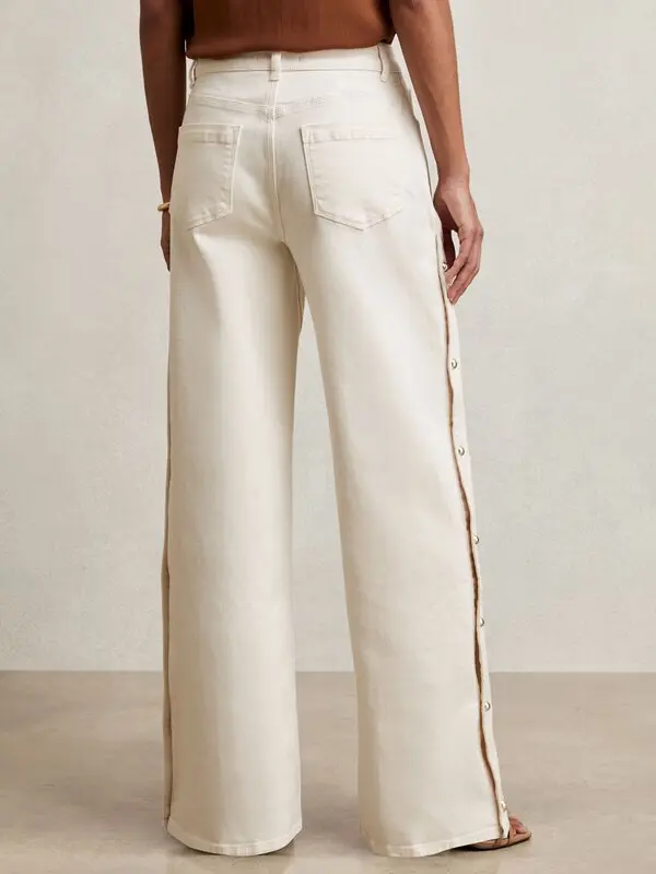 REISS Side Button Wide Leg Jeans