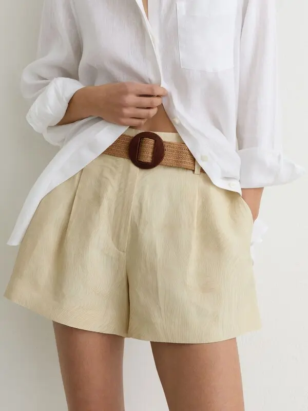 REISS Jacquard Belted Shorts With Linen
