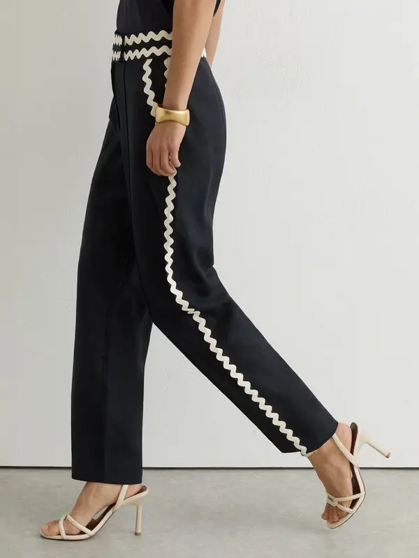 REISS Mila Linen Wave-trimed Trousers - Navy