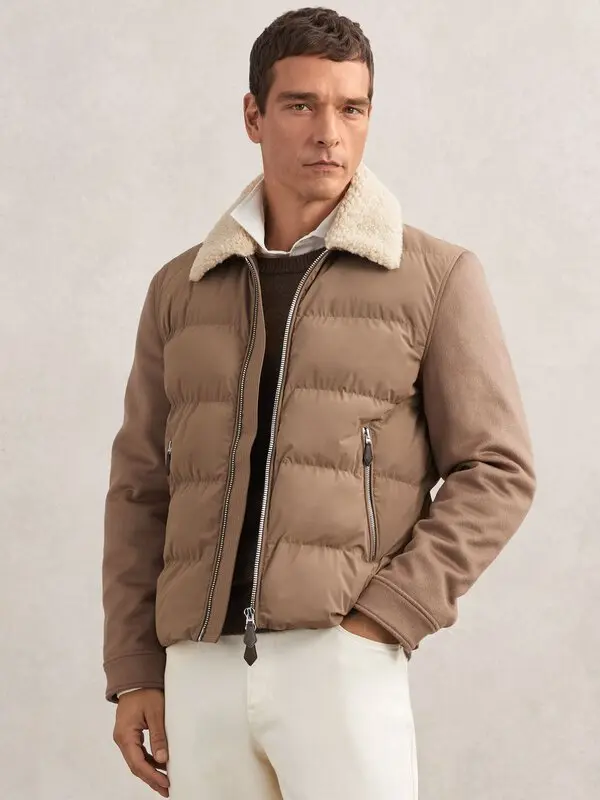 REISS Wool-sleeve Quilted Puffer Jacket - Light Brown