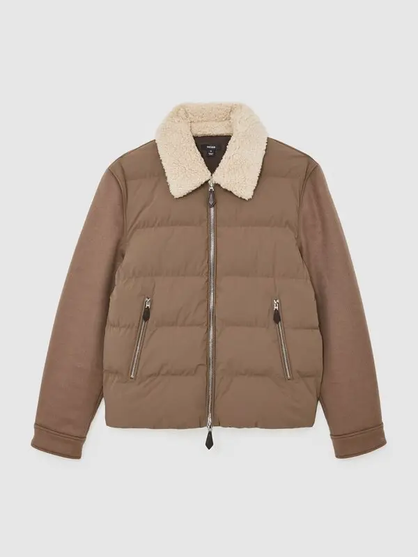 REISS Wool-sleeve Quilted Puffer Jacket - Light Brown