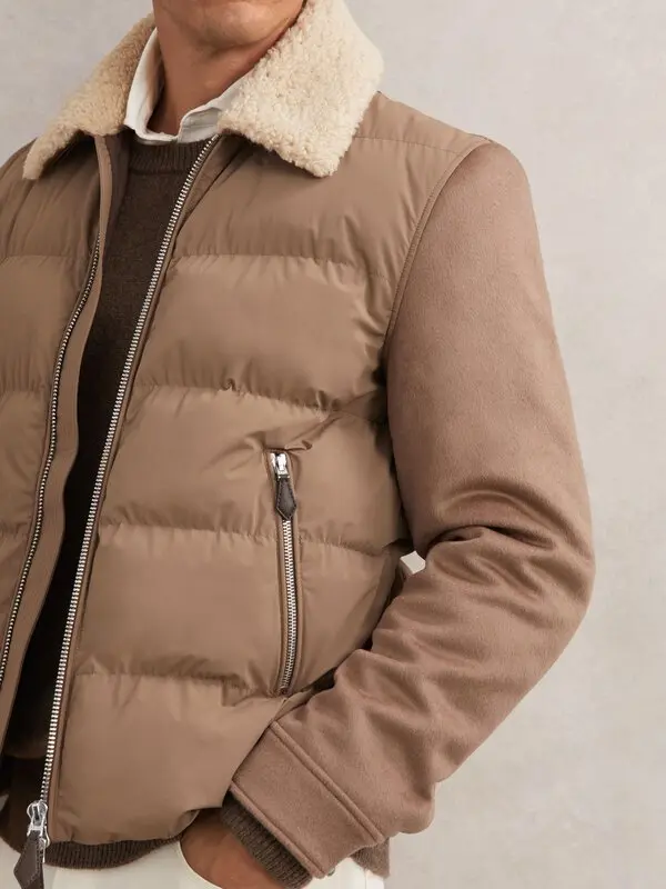 REISS Wool-sleeve Quilted Puffer Jacket - Light Brown