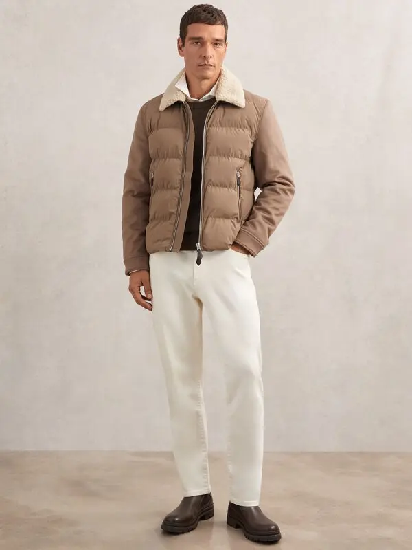 REISS Wool-sleeve Quilted Puffer Jacket - Light Brown