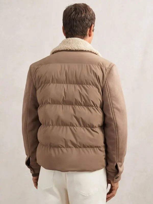 REISS Wool-sleeve Quilted Puffer Jacket - Light Brown