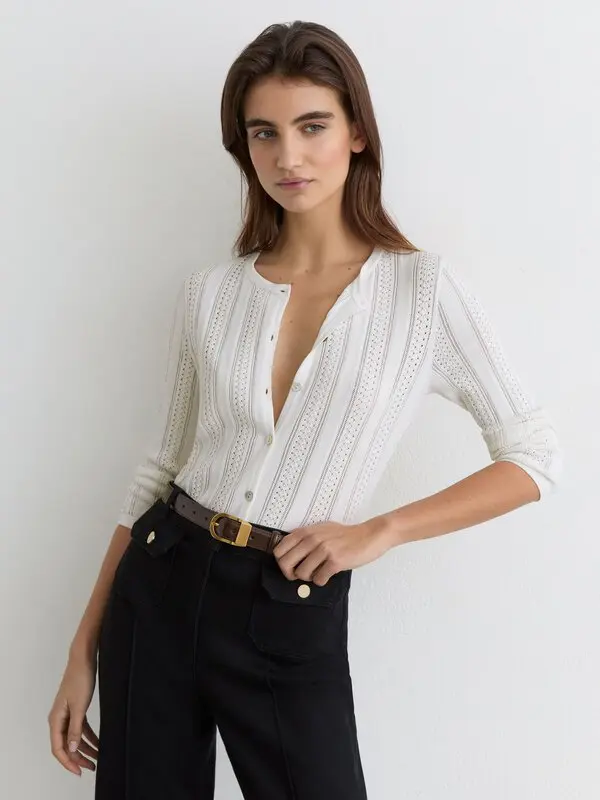 REISS Pointelle-knit Cropped Cardigan