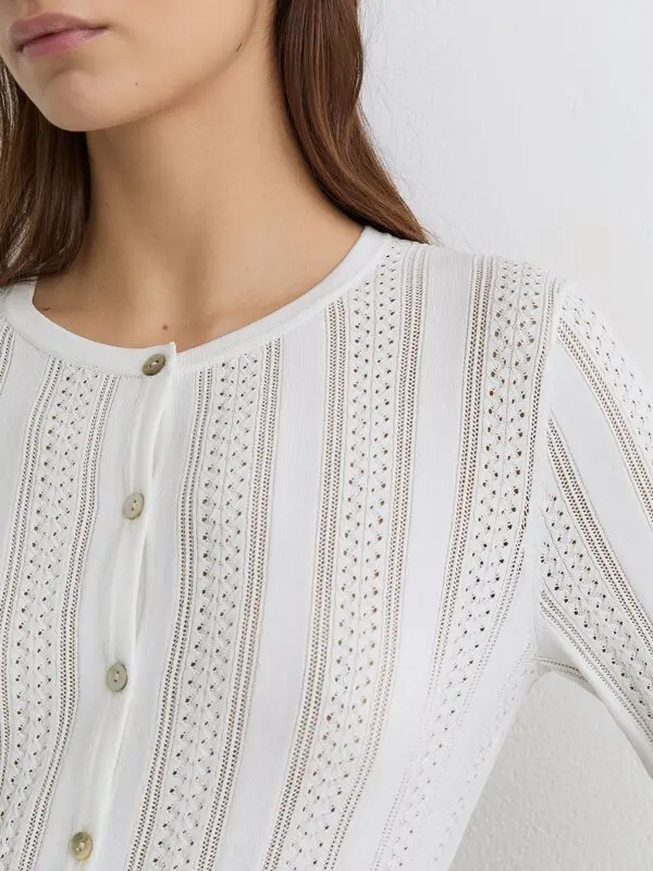 REISS Pointelle-knit Cropped Cardigan