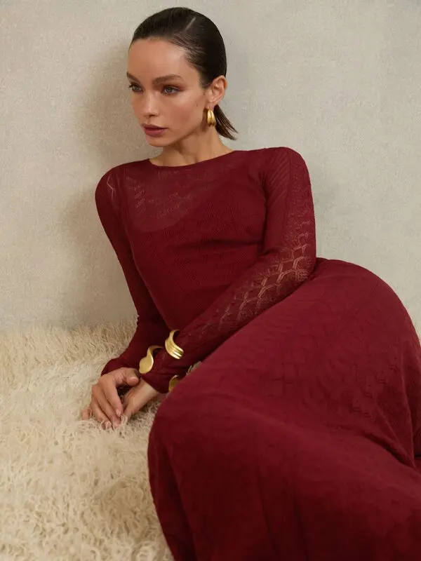 REISS Atelier Maxi Dress With Pointelle Knit And Open Back