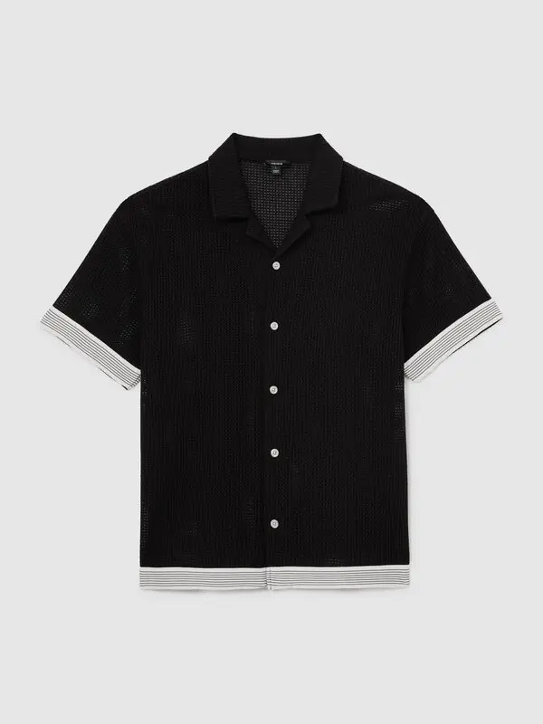 REISS Cotton-blend Tape-trim Crochet Shirt - Black