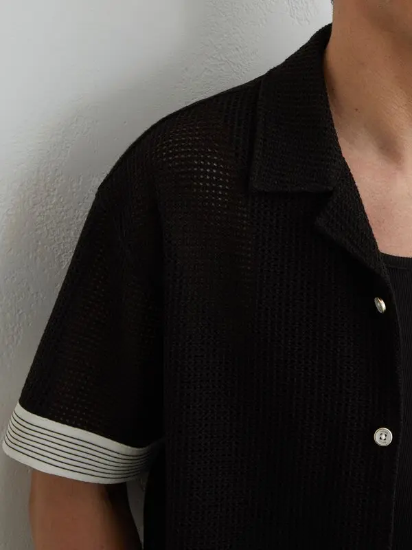 REISS Cotton-blend Tape-trim Crochet Shirt - Black