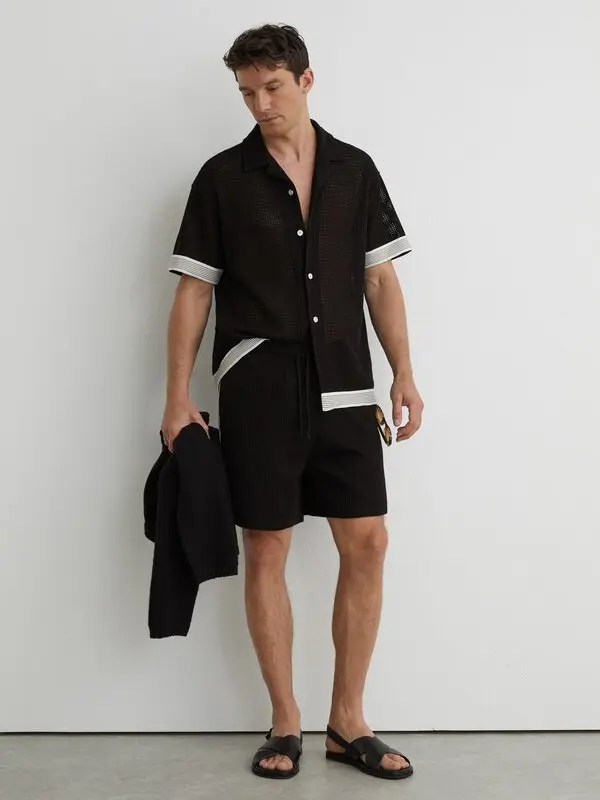 REISS Cotton-blend Tape-trim Crochet Shirt - Black