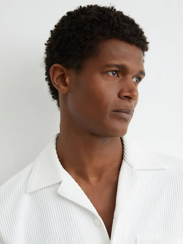 REISS Ribbed Cuban-collar Shirt - White