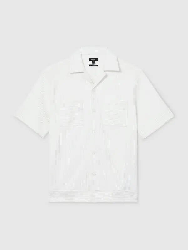 REISS Ribbed Cuban-collar Shirt - White