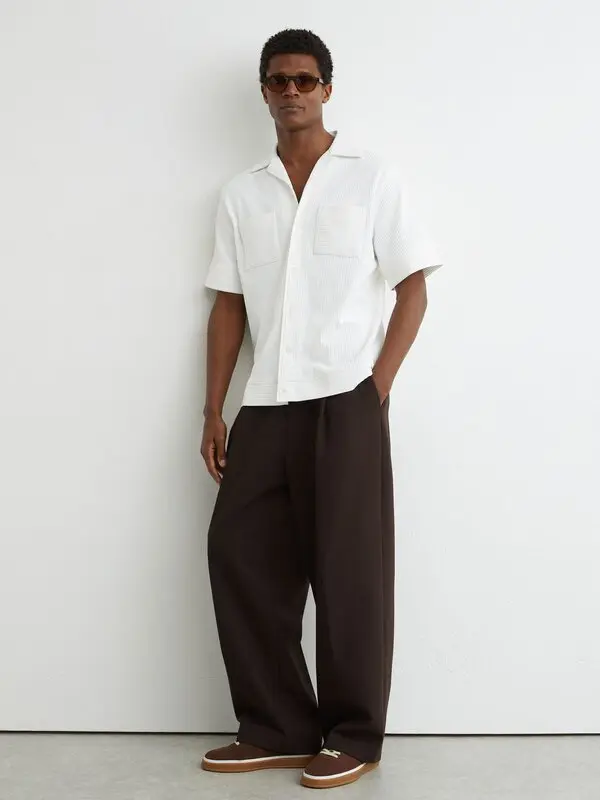 REISS Ribbed Cuban-collar Shirt - White