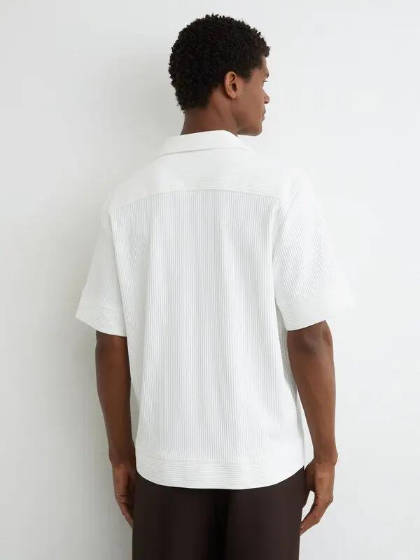 REISS Ribbed Cuban-collar Shirt - White