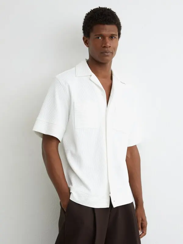 REISS Ribbed Cuban-collar Shirt - White